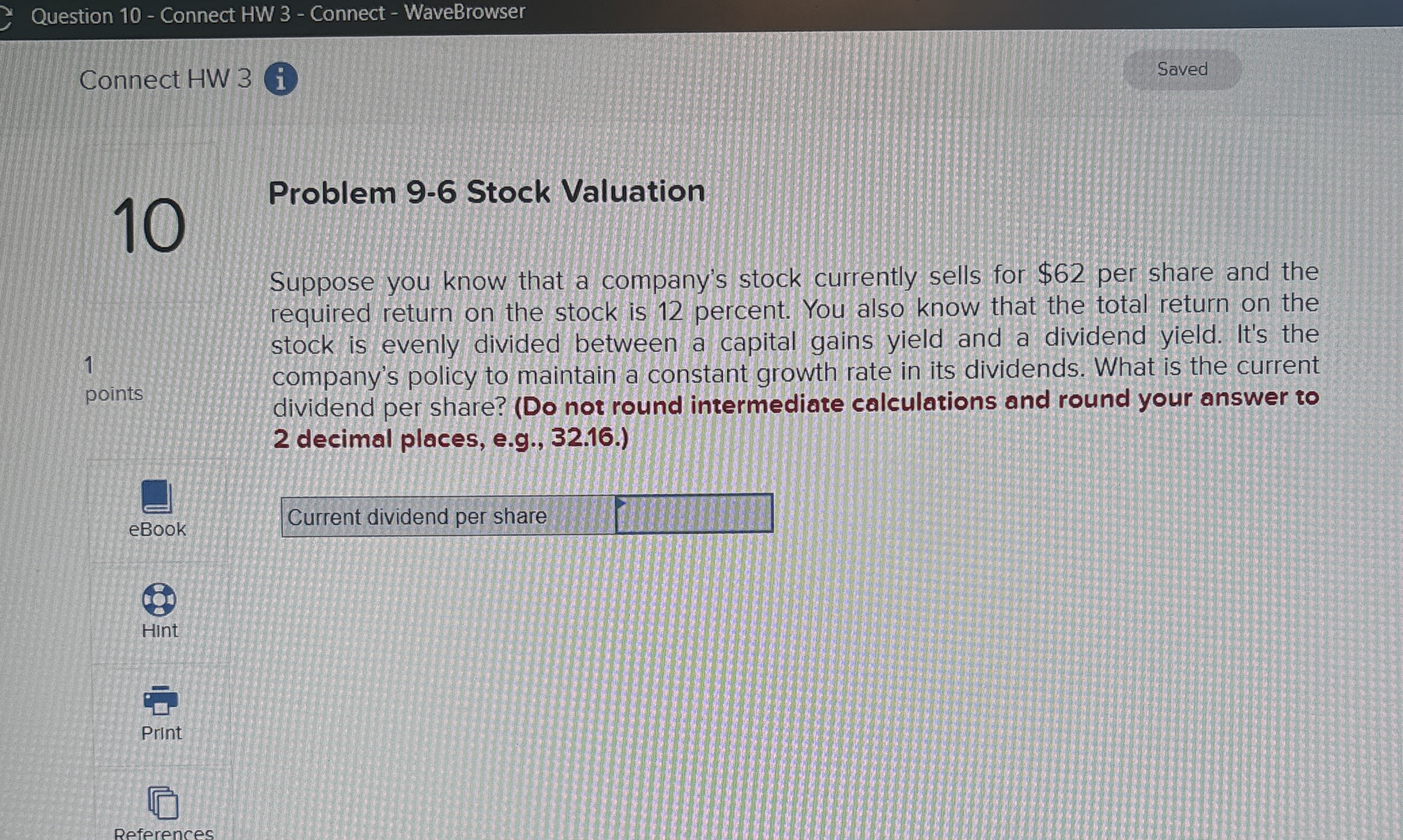 Solved Connect HW 310Problem 9-6 ﻿Stock | Chegg.com