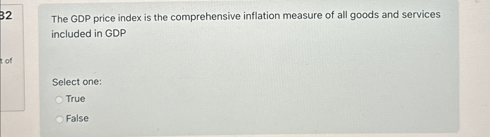 Solved 32The GDP price index is the comprehensive inflation | Chegg.com
