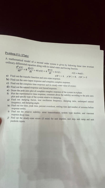Solved Problem 1: (17 ﻿pts)A mathematical model of a second | Chegg.com