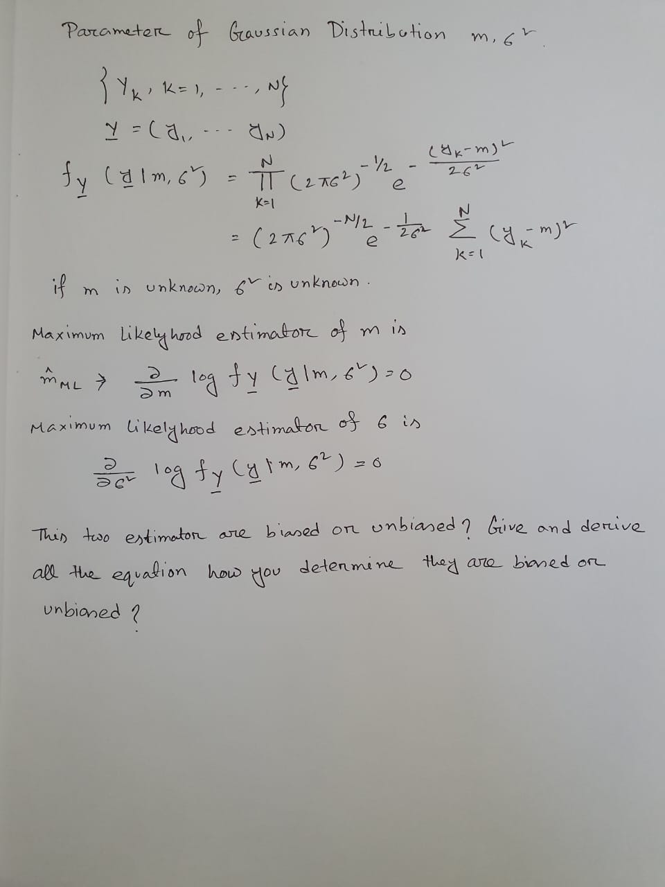 Solved Parameter of Gaussian Distribution m,62if m ﻿is | Chegg.com