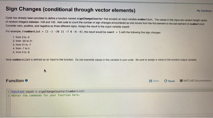 Solved Sign Changes (conditional through vector elements) My | Chegg.com