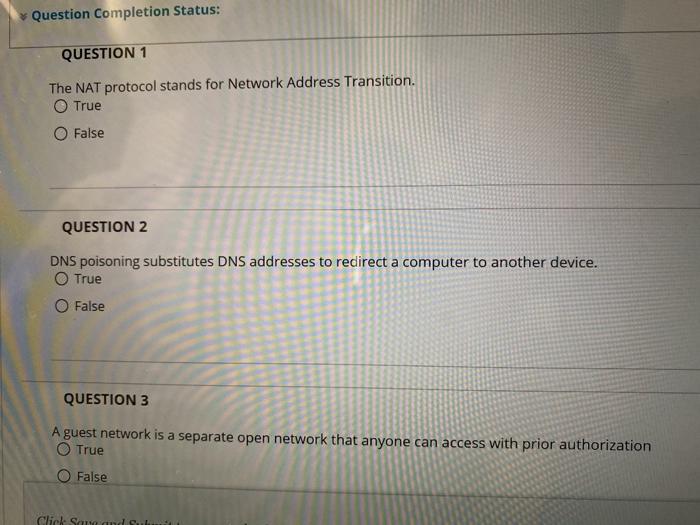 Solved Question Completion Status: QUESTION 1 The NAT | Chegg.com