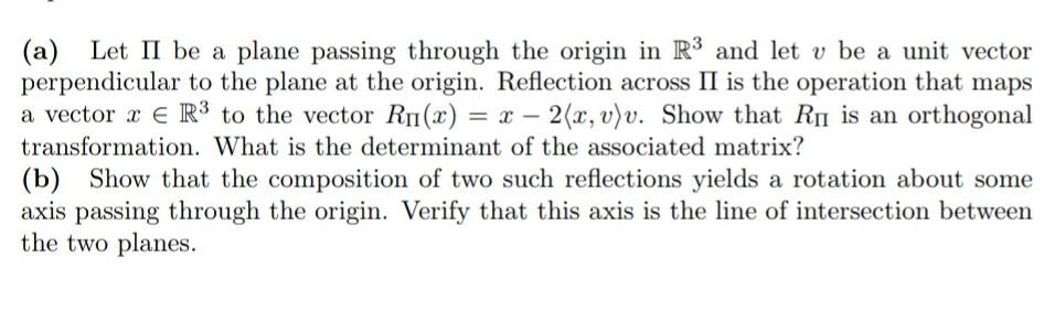 Solved (a) Let Π be a plane passing through the origin in R3 | Chegg.com