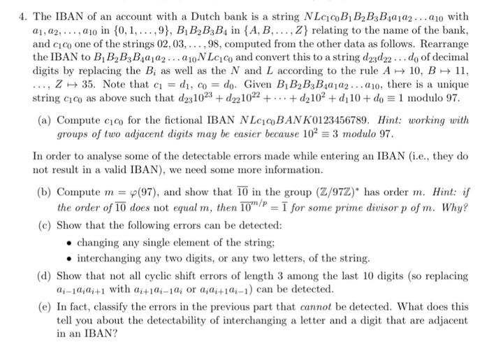 Solved The IBAN of an account with a Dutch bank is a string | Chegg.com