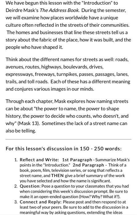 Deirdre Mask's The Address Book. During the semester, | Chegg.com