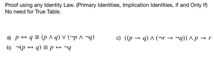 Solved Proof using any Identity Law. (Primary Identities, | Chegg.com
