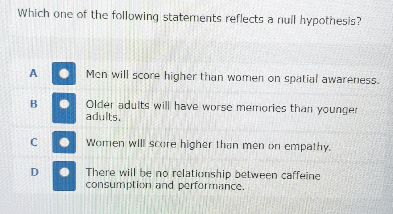 Solved Which one of the following statements reflects a null | Chegg.com