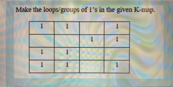 Solved Make the loops/groups of I's in the given K-map. 1 1 | Chegg.com
