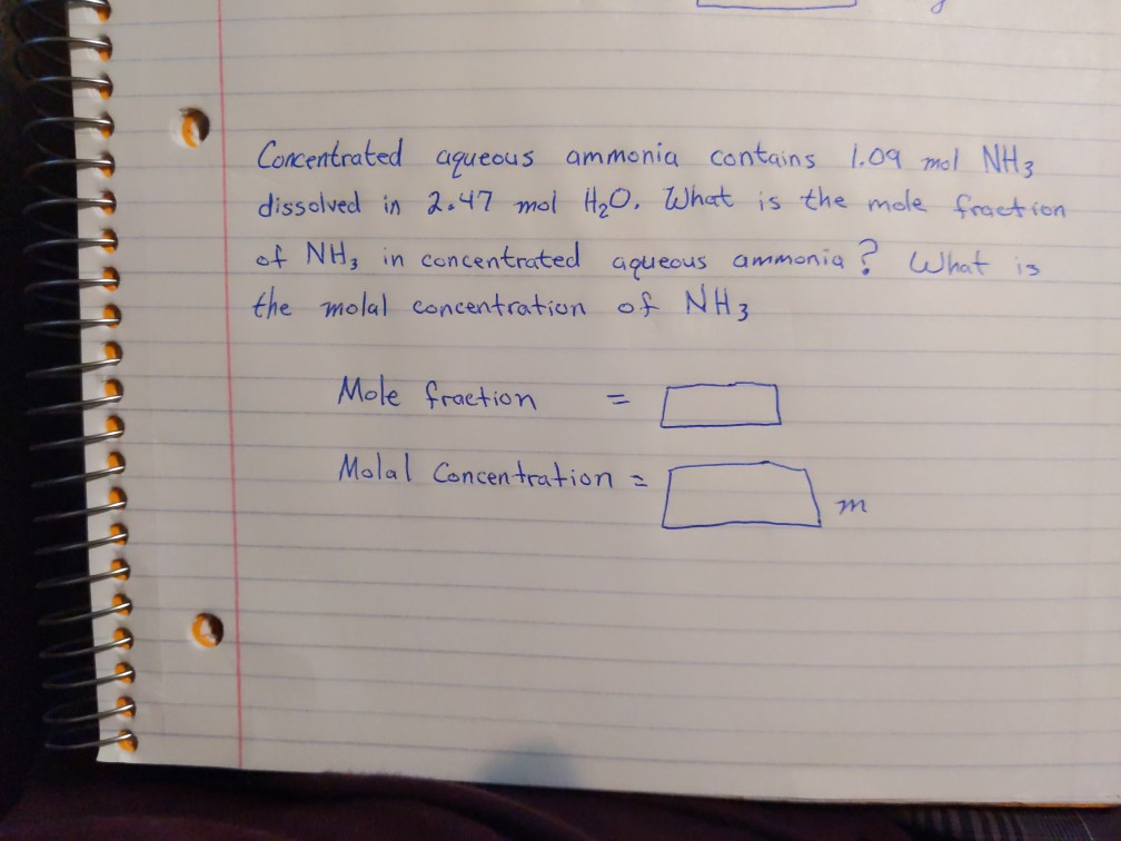 Solved Concentrated aqueous ammonia contains 1.09 mol NH3 | Chegg.com