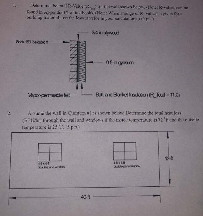 1. Determine the total R-Value (Rou) for the wall | Chegg.com