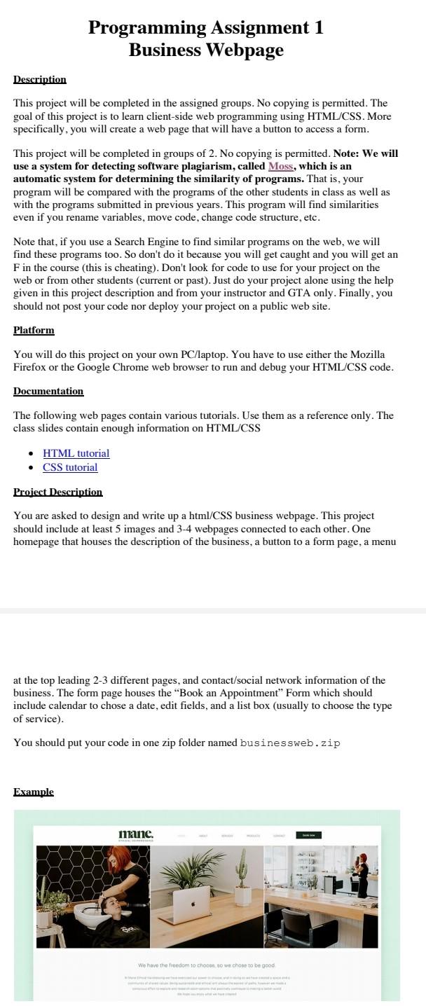 Solved Programming Assignment 1 Business Webpage Description