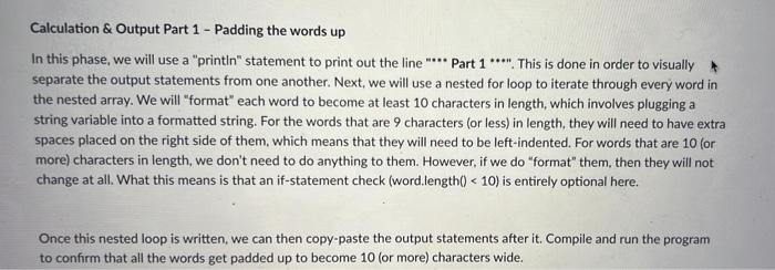 Calculation \& Output Part 1 - Padding the words up | Chegg.com