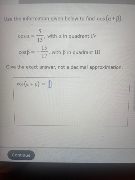 Solved Suppose that cscα=310 and 90∘
