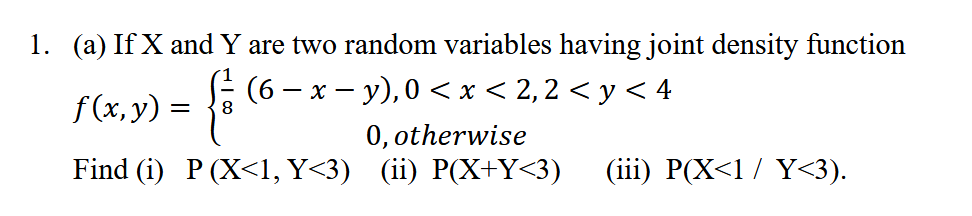 Solved (a) If X ﻿and Y ﻿are two random variables having | Chegg.com