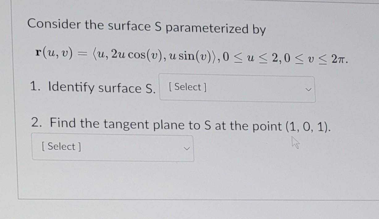 Solved Consider the surface S parameterized by r(u, v) = (u, | Chegg.com
