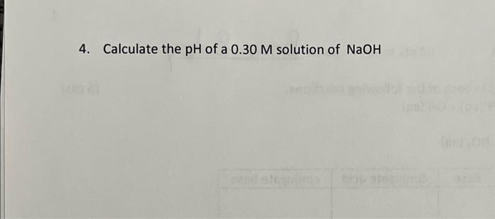 Solved 4. Calculate the pH of a 0.30M solution of NaOH | Chegg.com