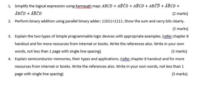 Solved 1. Simplify the logical expression using Karnaugh | Chegg.com