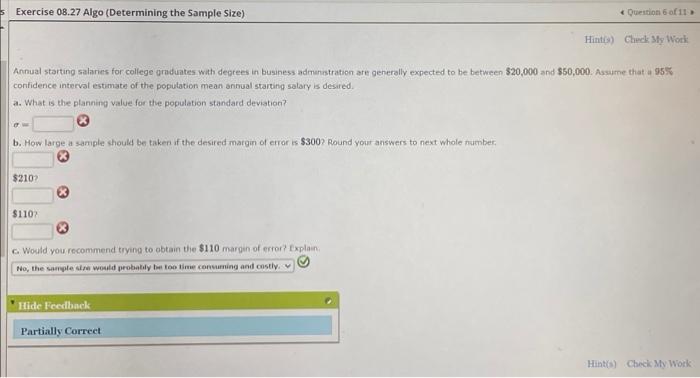 Solved Exercise 08.27 Algo (Determining the Sample Size) | Chegg.com