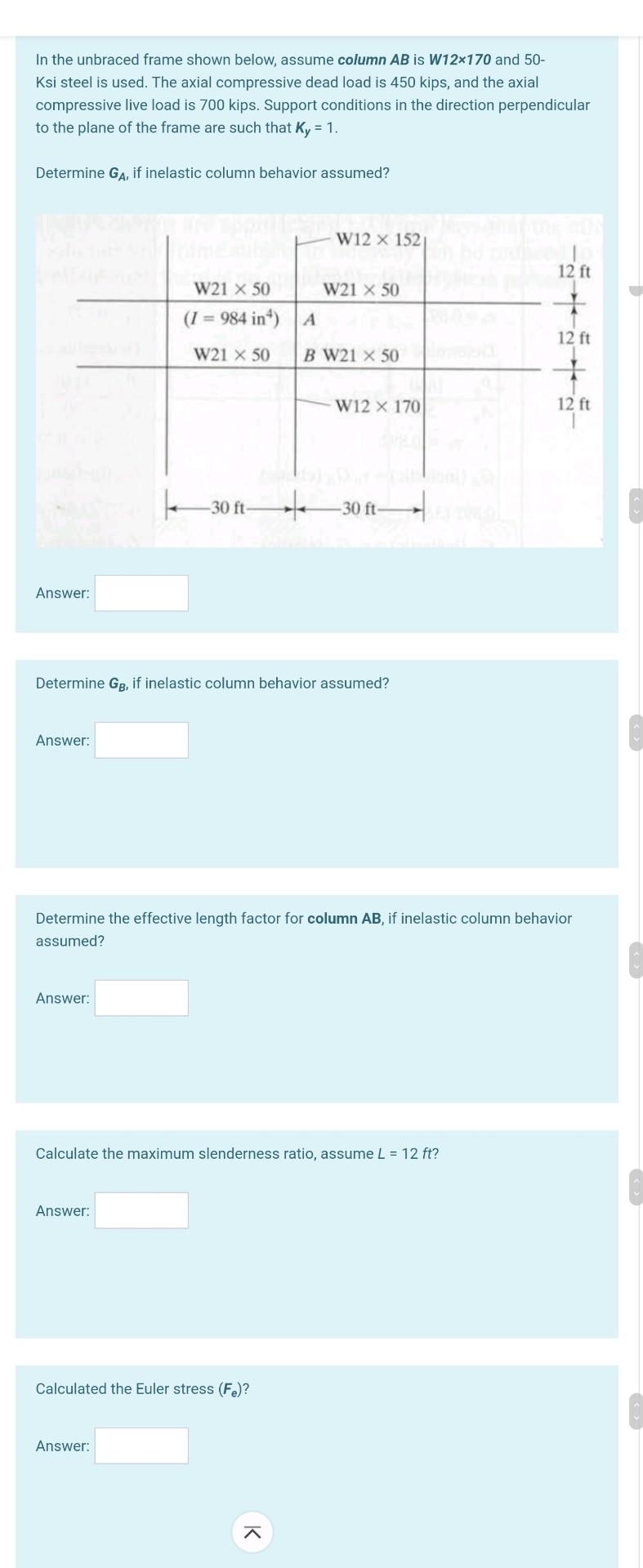 Solved In the unbraced frame shown below, assume column AB | Chegg.com