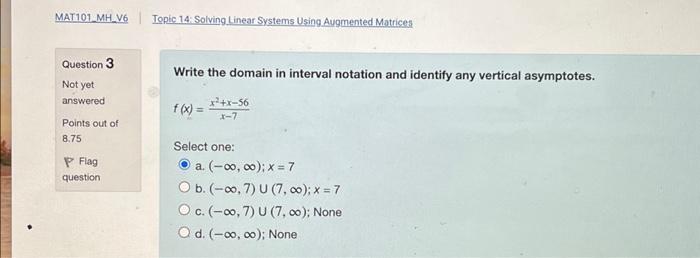 Solved MAT101 MH_V6 Question 3 Not yet answered Points out | Chegg.com