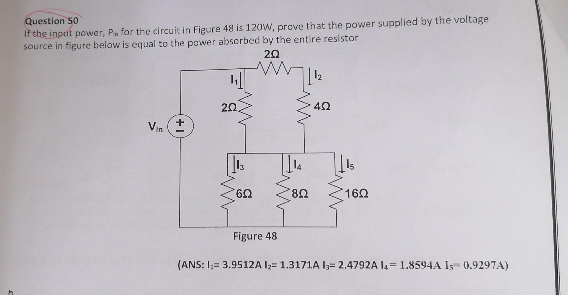 Solved Question 50 If the input power, Pin for the circuit | Chegg.com