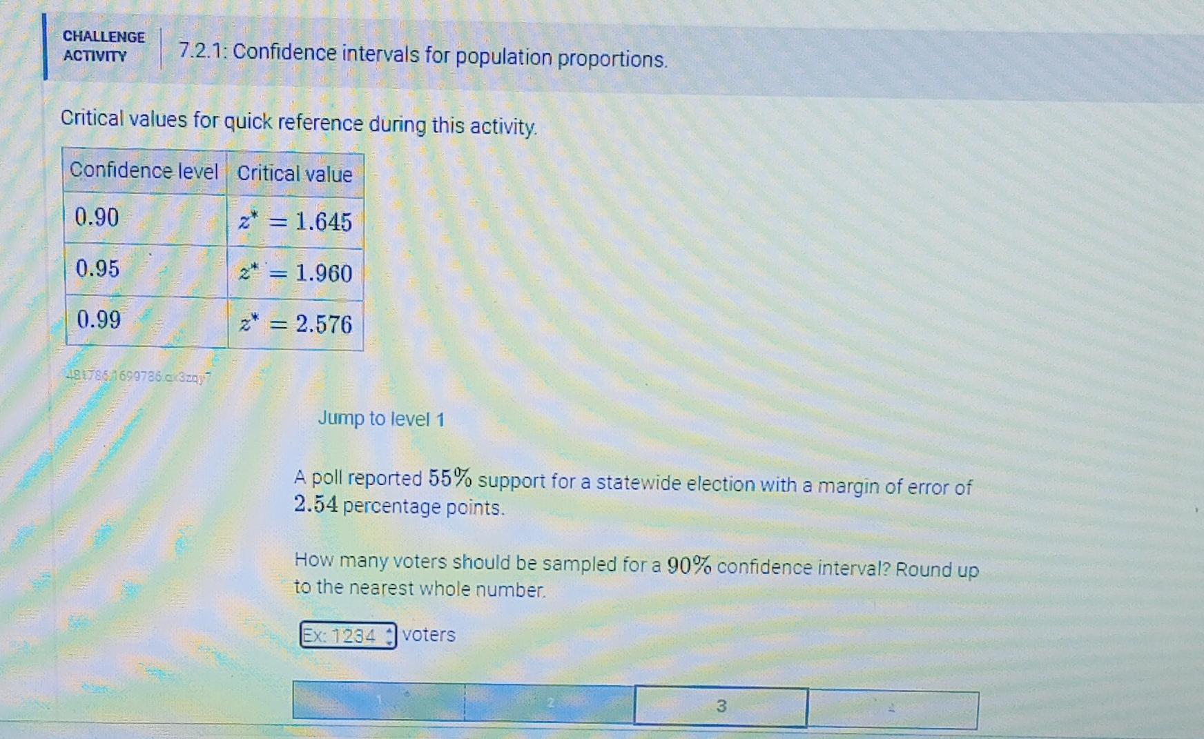 Challenge Activity 7 2 1 Confidence Intervals For