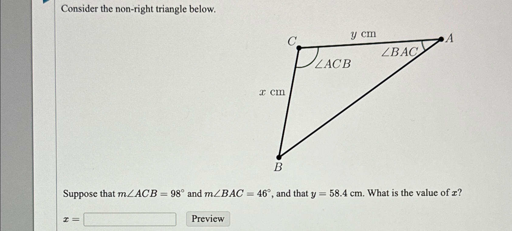 Solved Consider the non-right triangle below.Suppose that | Chegg.com