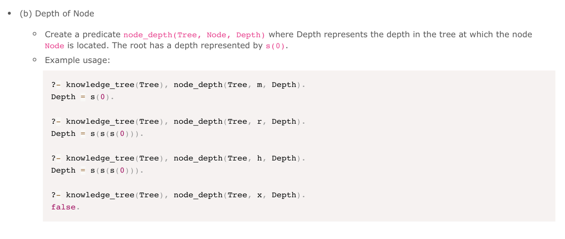 Solved (b) ﻿Depth of NodeCreate a predicate node_depth(Tree, | Chegg.com
