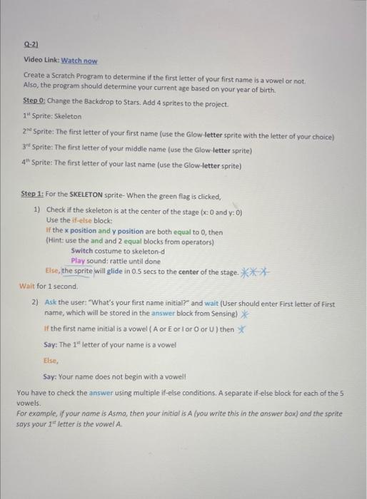Solved Q.21) Video Link: Watch now Create a Scratch Program | Chegg.com