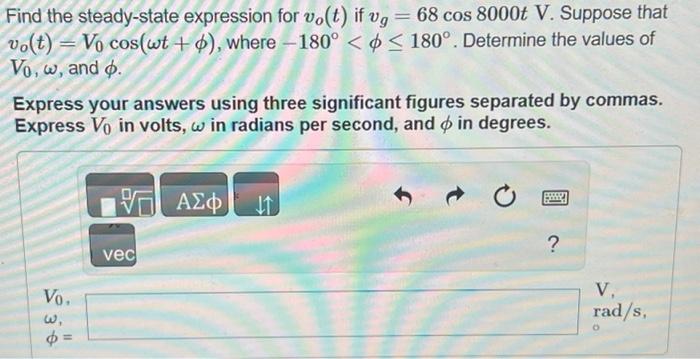 Solved Find the steady-state expression for vo(t) if | Chegg.com