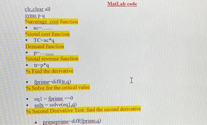 Solved Generate Full Matlab Code By Specifying The Input And