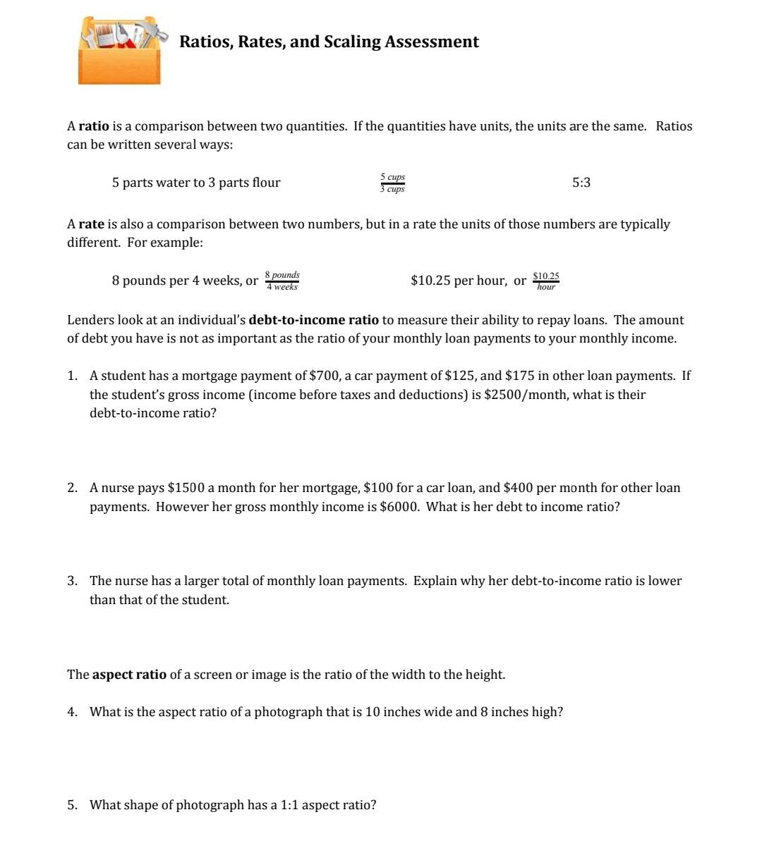 Solved Ratios, Rates, and Scaling Assessment A ratio is a | Chegg.com