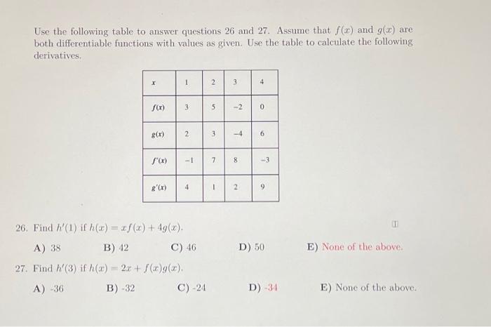 Solved Use the following table to answer questions 26 and | Chegg.com