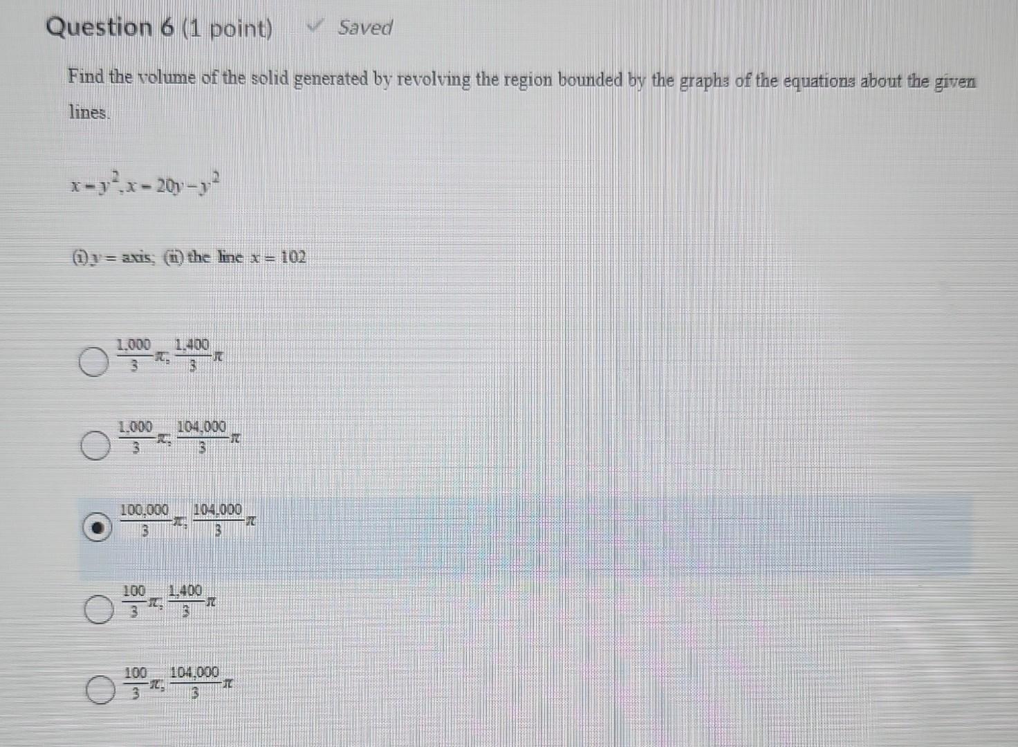Solved Question 5 (1 point) Saved Use the shell method to | Chegg.com