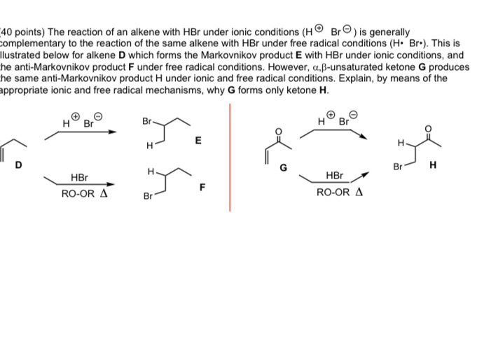 Solved 40 points) The reaction of an alkene with HBr under | Chegg.com