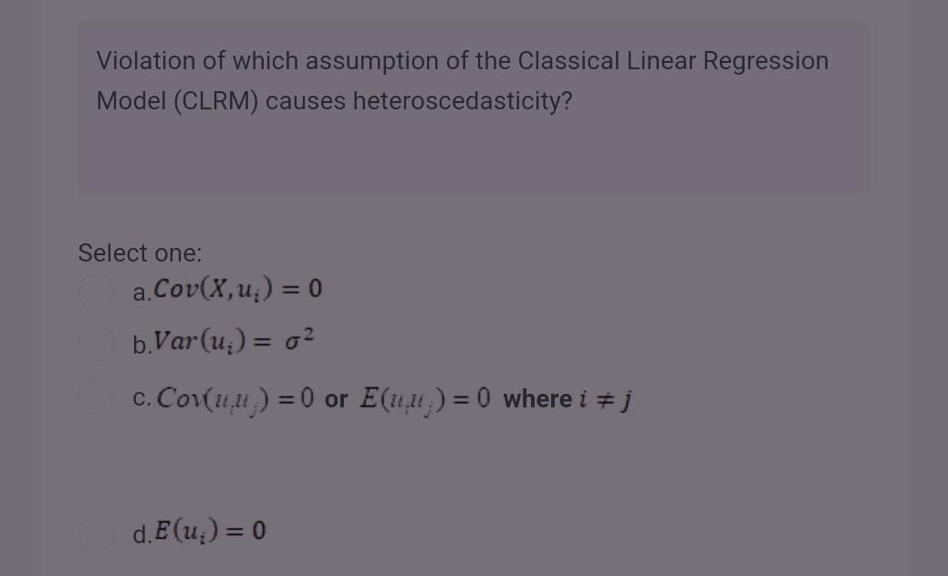 Solved Violation of which assumption of the Classical Linear | Chegg.com