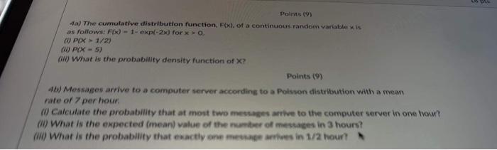 Solved Points (9) 4a) The cumulative distribution function. | Chegg.com