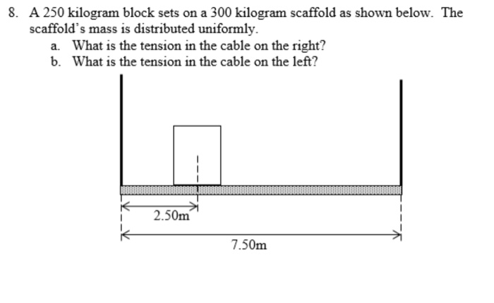 Solved 8. A 250 kilogram block sets on a 300 kilogram | Chegg.com