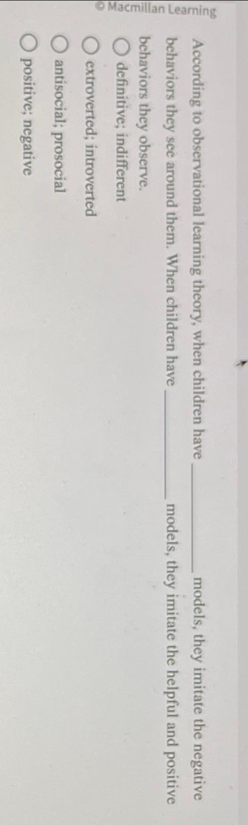 Solved According to observational learning theory, when | Chegg.com