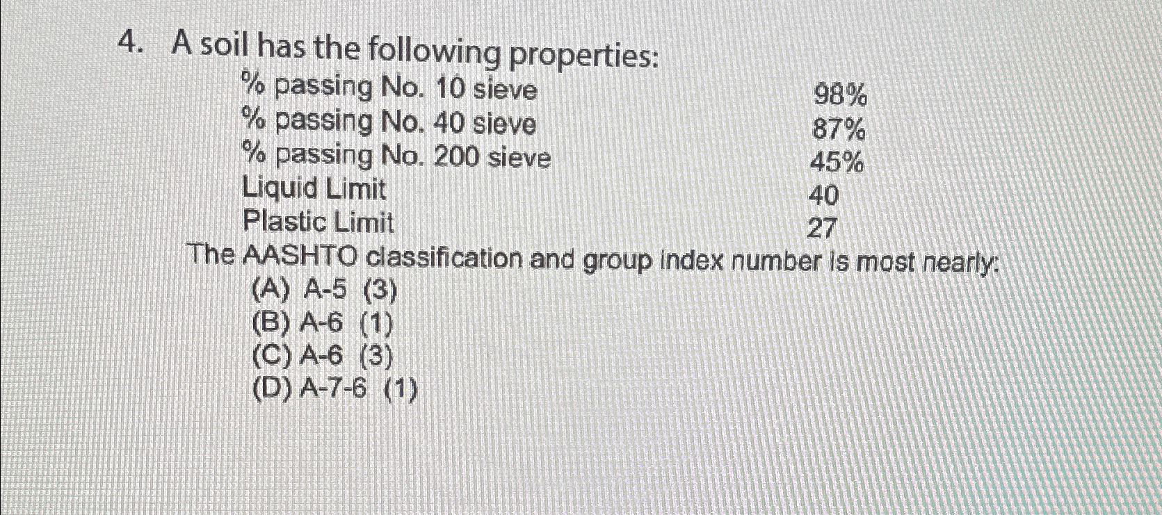 Solved A soil has the following properties:\table[[% | Chegg.com