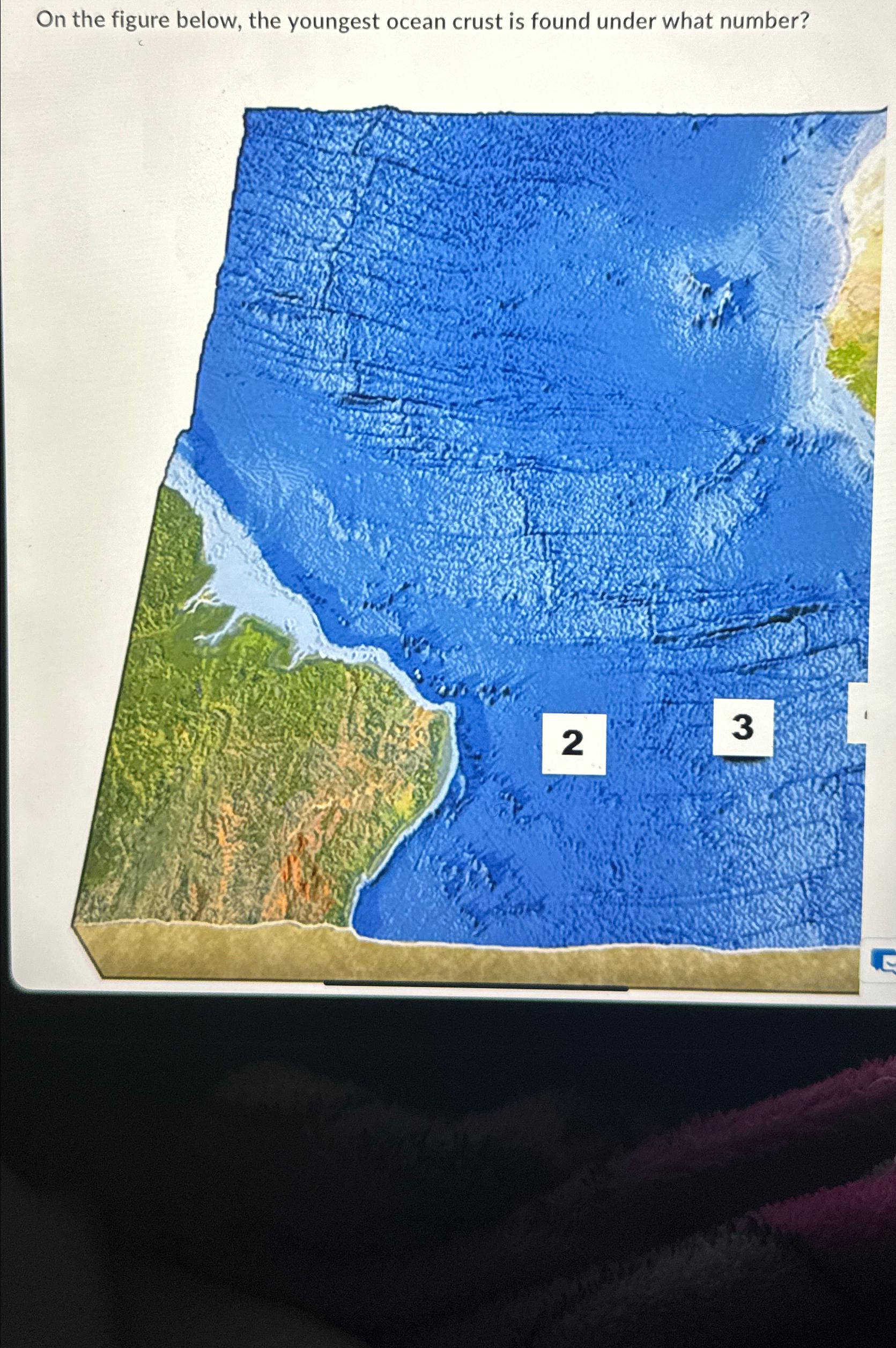 Solved On the figure below, the youngest ocean crust is | Chegg.com