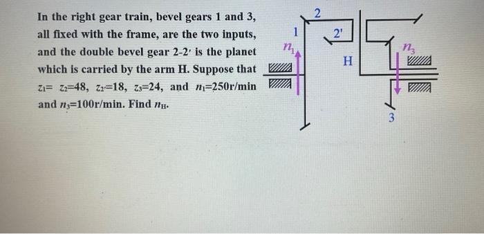 Solved In the right gear train, bevel gears 1 and 3 , all | Chegg.com