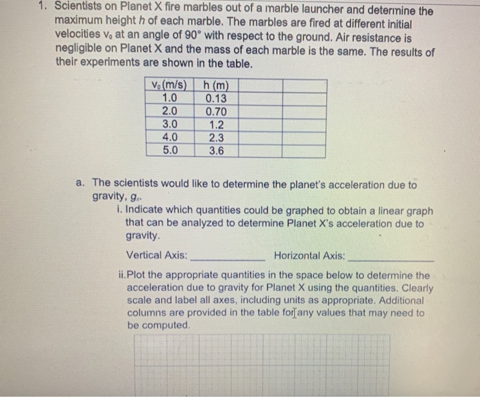 Solved 1. Scientists on Planet X fire marbles out of a | Chegg.com