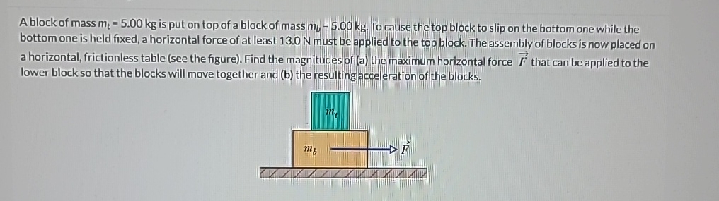 Solved A block of mass mt=5.00kg ﻿is put on top of a block | Chegg.com