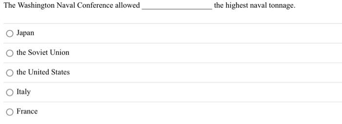 The Washington Naval Conference allowed the highest | Chegg.com