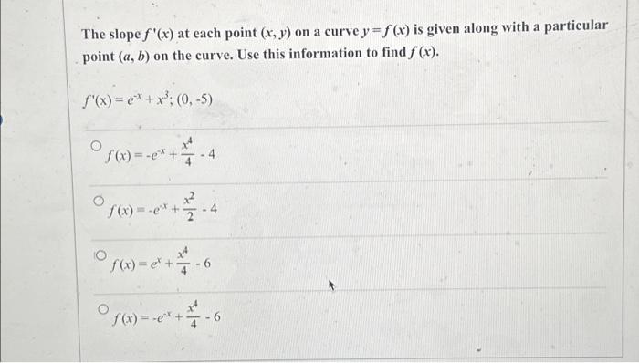 Solved The slope f'(x) at each point (x, y) on a curve y = | Chegg.com