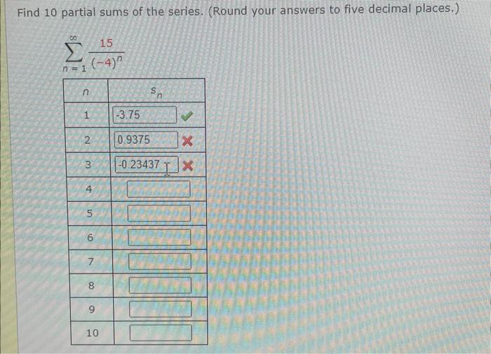 Solved Find 10 partial sums of the series. (Round your | Chegg.com