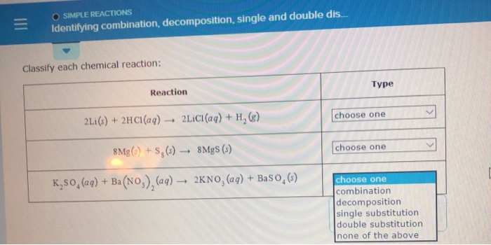 Solved O SIMPLE REACTIONS Identifying combination, | Chegg.com