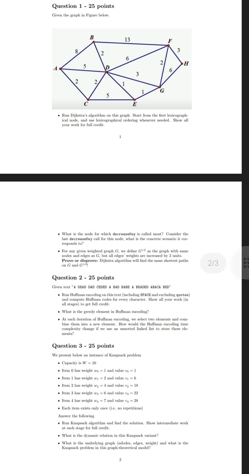Solved Question 1 25 points Given the graph in Figure below. | Chegg.com