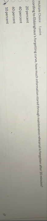 Solved Multiple Choice 1 ﻿pointcording to Ebbinghaus's | Chegg.com